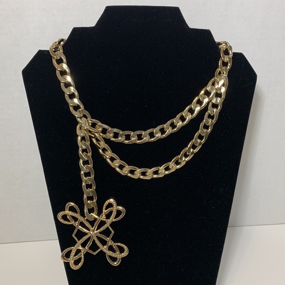 SHB | Jewelry | Chunky Double Chain Link Pendant Necklace Gold Tone ...